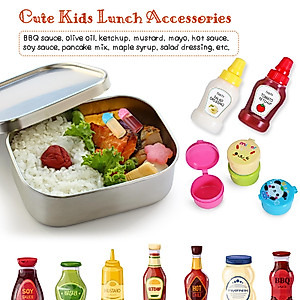 50 Pcs Kids Bento Box Accessories Including Food Picks Mini Condiment Bottles Ketchup Squeeze Bottles, Mini Soy Sauce Container with Funnel for Kids School Bento Camping Office Accessories (Animal)