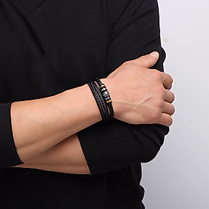 Memgift Leather Bracelet for Son Black Braided Leather Cuff Bracelet with Clasp Handmade Mens Jewelry Bracelet Leather Wristband Inspirational Bracelet Gift for Graduation Love You Forever