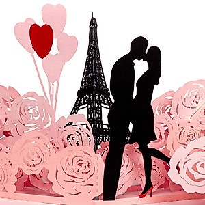 Paper Love Valentines Day Pop Up Card, Eiffel Tower, 3D Popup Greeting Cards, For Wedding, Anniversary, Valentine’s Day, Love, Romance, Birthday, All Occasion
