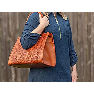 Mauzari Carlotta Women's Extra Large Tooled Leather Tote (Chestnut)