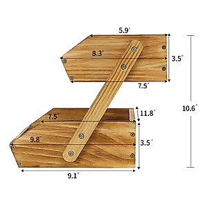 G.a HOMEFAVOR Fruit Basket: 2-Tier Pine Wood Fruit Bowl for Kitchen, Fruit Stand Storage Holder for Vegetables and Snack Home Kitchen Countertop Organizer (Self-assembly)