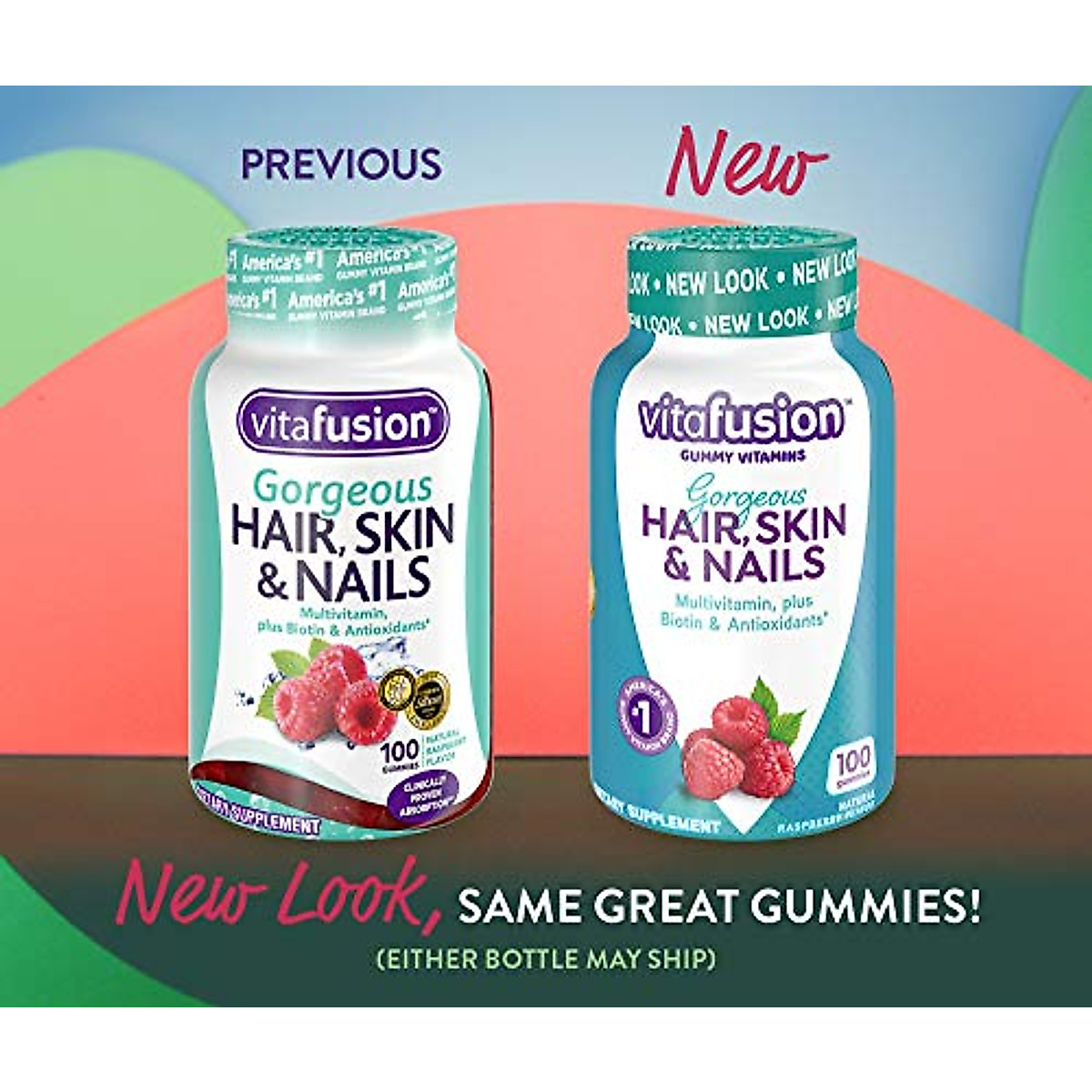 Vitafusion Gorgeous Hair, Skin Nails Multivitamin Gummy Vitamins, plus Biotin and Antioxidant vitamins CE, Raspberry Flavor, 100ct (33 day supply), from America’s Number One Gummy Vitamin Brand