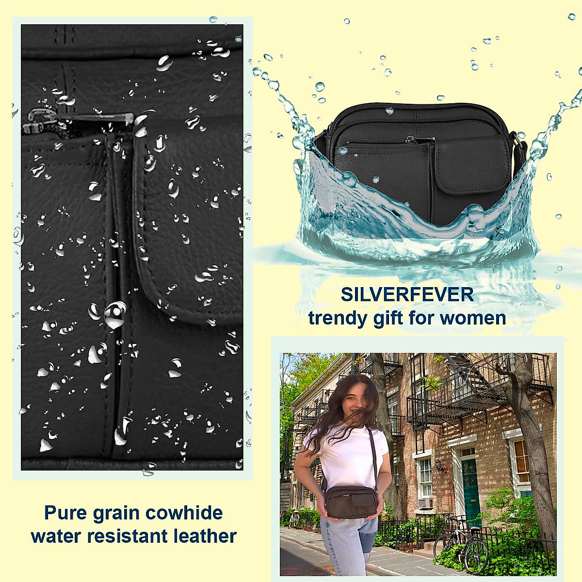 Cowhide Leather Women's Shoulder Purse Small Cross Body Organizer Bag with Many Pockets (Red-belt bag)