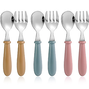 6 Pieces Toddler Utensils, Baby Forks and Spoons Set with Soft Colors Round Handles, Childrens Safe Flatware, Perfect Length For Toddlers, Dishwasher Safe