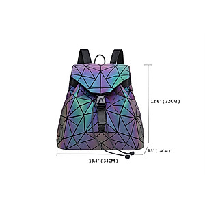FZChenrry Geometric Backpack Luminous Backpacks Holographic Reflective Bag Lumikay Bags Irredescent Large Rainbow Purses Wallet Set NO.2