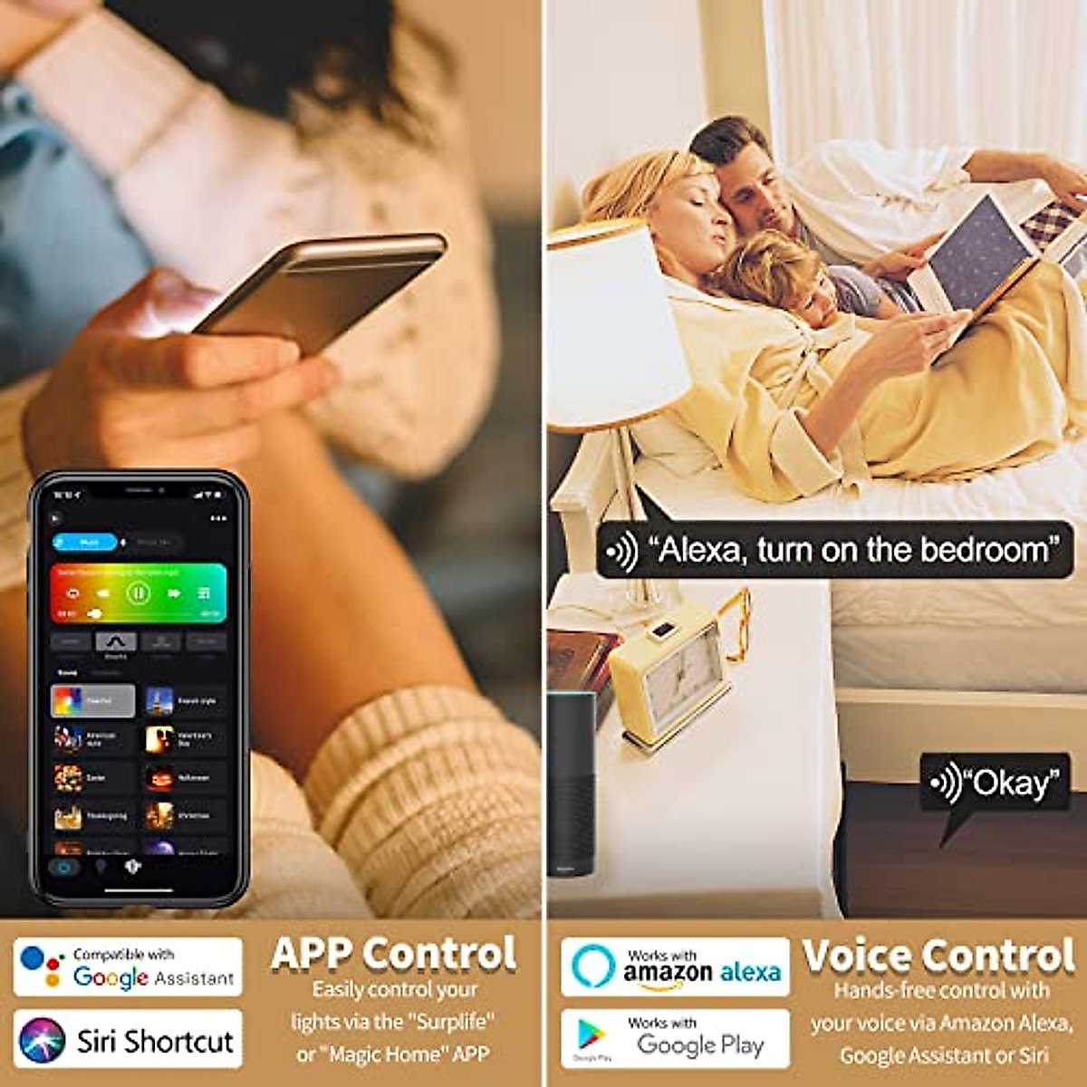 MagicLight Smart Light Bulb Works with Alexa Google Home, A19/E26 800LM Color Changing Light Bulb, WiFi & Bluetooth 5.0, Dimmable, RGBCW, Music Sync, APP Control, No Hub Required