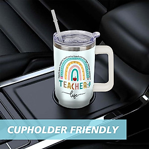 thmasamwr 40oz Teacher Tumbler with Handle, Stainless Steel Teacher Water Bottle Cup, Teacher's Travel Coffee Mug, Thanksgiving,Christmas,Graduation Gifts for Teachers