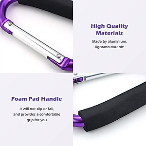 JIALEEY Strong Large Durable Buggy Carabiner Stroller Hooks Mummy Clip Pram Pushchair Grocery or Shopping and Plastic Bags Holder, 2 Pack Purple