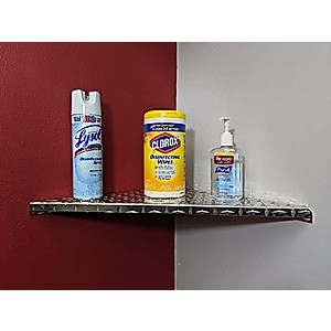c2M 17” Heavy Duty Floating Corner Shelf, Set of 2 | Easy to Install + Heavy Duty Aluminum Diamond Plate Design with 50 Pound Weight Limit | 2-Sided Mounting Option + Made in The USA