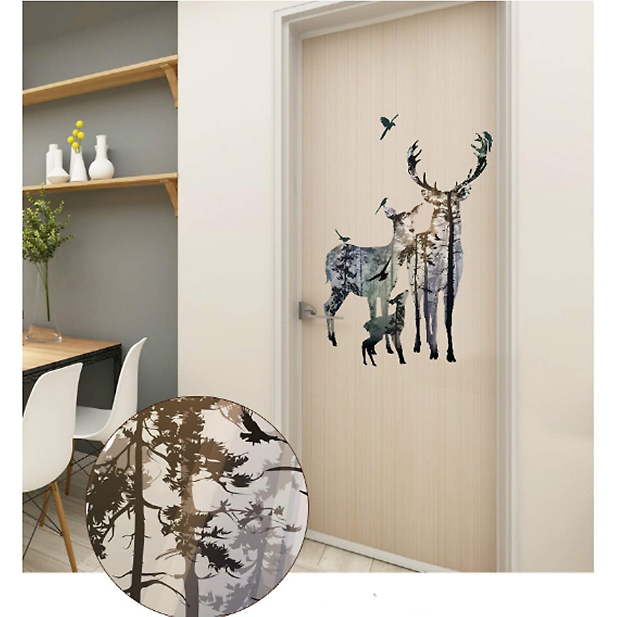 CHengQiSM Colorful Forest Deer and Bird Wall Decals Elk Wall Stickers Sika Deer for Bedroom Living Room Baby Room Stickers