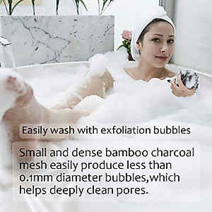 4 Packs Bath Loofahs-Eco-Friendly Carbonized Bamboo Bath Shower Sponge Mesh Pouf Loofahs Shower Ball Loofahs Bath Sponge-Exfoliate,Cleanse,Soothe Skin(60g/pcs)
