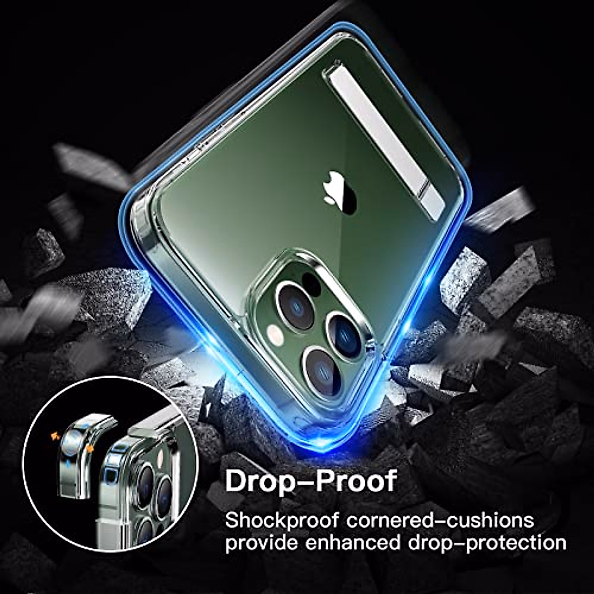 JETech Kickstand Case for iPhone 13 Pro, 6.1-Inch, Support Wireless Charging, Slim Shockproof Bumper Phone Cover, 3-Way Metal Stand (Clear)