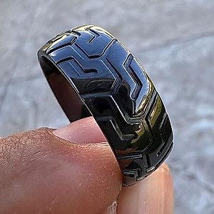 Men's Black Zirconium Metal Sports Car Biker Motorcycle Tire Tread Ring Size 4-15 (10)
