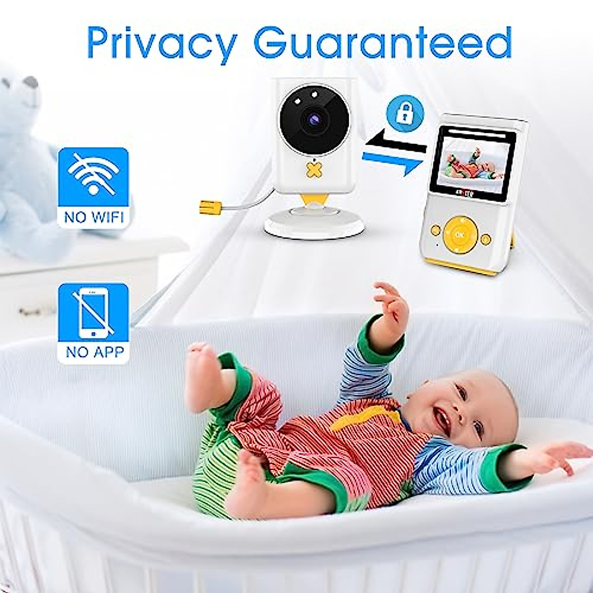 ENSTER Baby Monitor Video with Camera and Audio, 2.4'' LCD Screen, Color Night Vision, 2-Way Talk, VOX, 960ft Range, Temperature Display, 2X Zoom, Lullabies, Feeding Alarm