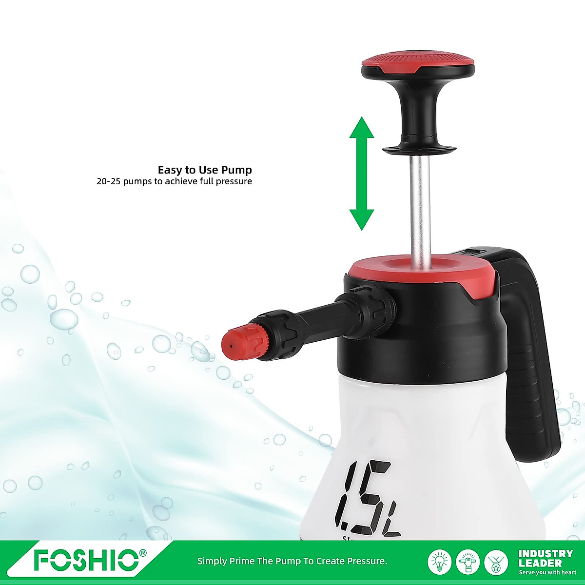 FOSHIO 0.4 Gallon Garden Pump Sprayer, 1.5L Portable Hand Pump Pressure Water Spray Bottles with Adjustable Nozzle Trigger Lock Sprayer for Home, Lawn and Car Detailing
