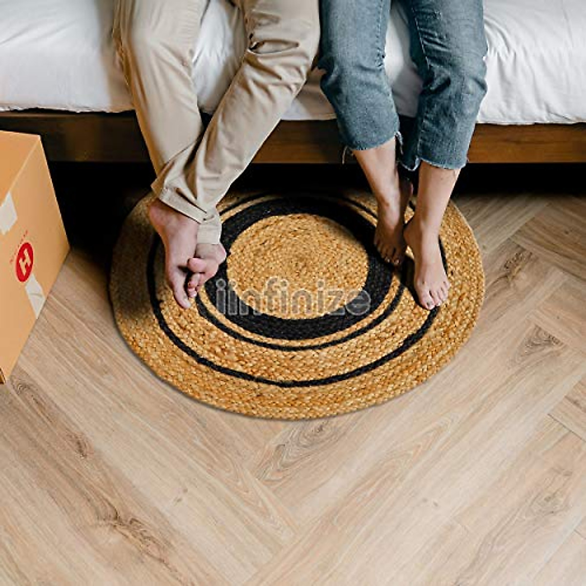 iinfinize Natural Jute Mat Kilim Handmade Carpet Floor Mat Door Mat Yoga Mat Indian Round Carpet 24 Inch Handwoven Door Mat Decorative Living Room Carpet Central Room Door Mat