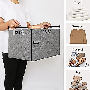 LoforHoney Home Bundle- Storage Bins with Lids Light Gray XLarge 4-Pack, Storage Baskets with Metal Frames Light Gray Jumbo 2-Pack