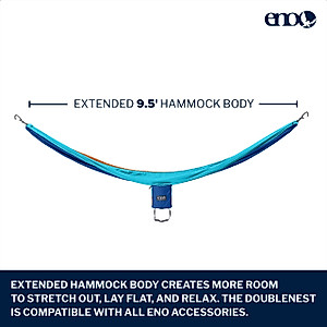 ENO DoubleNest Hammock - Lightweight, Portable, 1 to 2 Person Hammock - for Camping, Hiking, Backpacking, Travel, a Festival, or The Beach - Aqua/Sapphire/Amber
