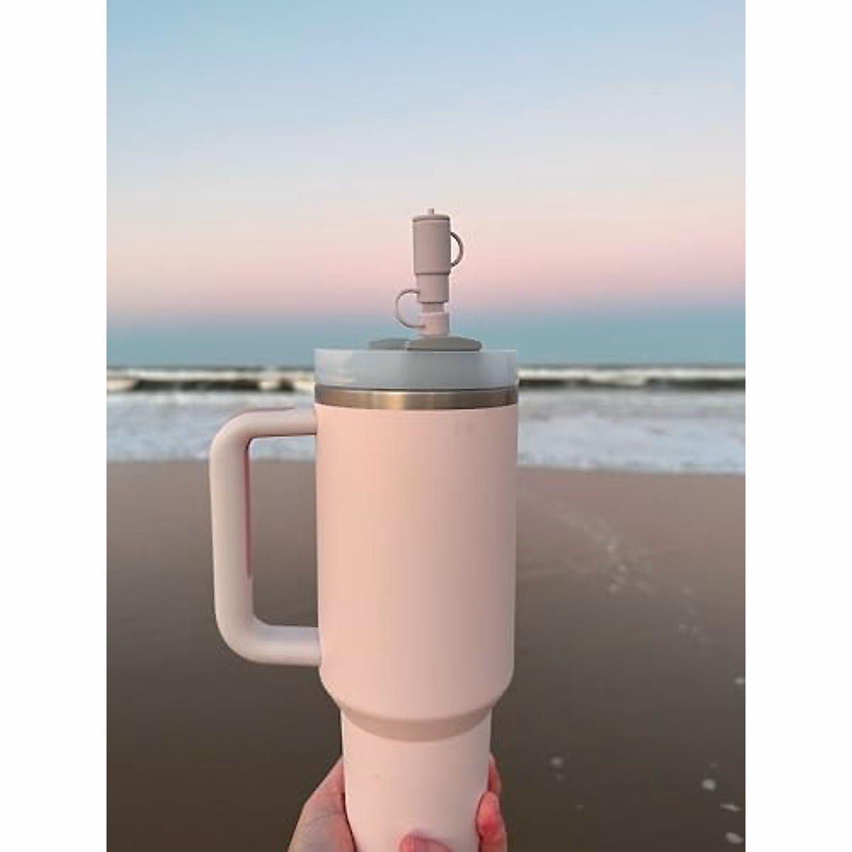 Resin and Reed Silicone Straw Cover Caps, Compatible with Stanley Cup and 10mm Straws, Cup Not Included (Shale, Dune, Rose Quartz, Chambray Blue)