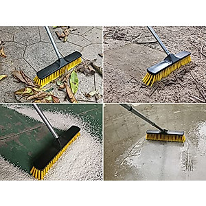 Push Broom Heavy-Duty Indoor Outdoor Floor Cleans Brush Bristles Adjustable Steel Handle Pole 55” Wide 16” Lightweight Scrub Sidewalk Driveway Yard Patio Garage Concrete Wood Stone Tile Wall
