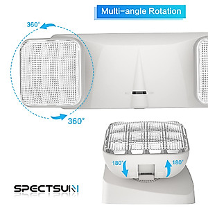 SPECTSUN 2 Packs Led Emergency Light White, Adjustable Square Head Emergency Led Light with Battery, White Emergency Light/Emergency Light Fixture/Emergency Exit Sign/Emergency Exit Light.