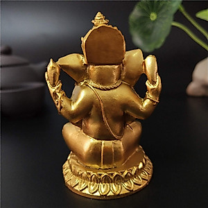 YODOOLTLY Gold Lord Ganesha Statues- Hindu Elephant God Statue Resin Sculpture Indian Ganesh Buddha Figurine Handmade Gift Decoration Ornaments for Home, Garden, Car