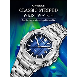 Deicicp Men's Automatic Stainless Steel Nautilus Watch, Classic Elegant Shockproof Waterproof Luminous Sapphire Crystal Analog Watch Business (Blue)