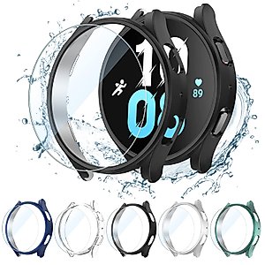 KIMILAR [5+5 Pack Galaxy Watch FE/Galaxy Watch 5/Galaxy Watch 4 Screen Protector Case 44mm, Anti-Fog Tempered Glass and Hard PC Protective Bumper Compatible with Samsung Galaxy Watch FE/5/4 44mm