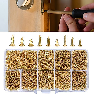 1080 Pcs Small Screws M2/M2.5/M3, Phillips Flat Head Cross Screws, Tiny Gold Self Tapping Screws, Micro Multifunctional Cabinet Electronic Accessories Screws for Woodworking (Carbon Steel Gold)