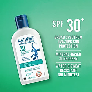 BLUE LIZARD Active Mineral Sunscreen with Zinc Oxide/SPF 30+, Unscented, 8.75 Fl Oz