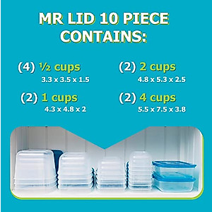 Mr. Lid Premium Attached Storage Containers | Permanently Attached Plastic Lid, Never Lose | Space Saving (10 Piece Set)