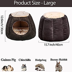 HERCOCCI Extra Large Rabbit Bed House, Foldable & Warm Bunny Hideout Hut Cave for Guinea Pig Rabbit Chinchilla Hamster Cage Accessories (Grey)