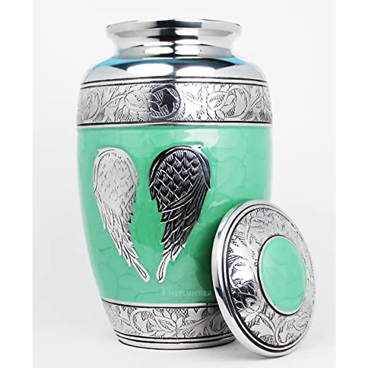 Wood Carving International Angel Wings Urns for Ashes - Decorative Human Adult- Burial cremated remains Funeral Urn Cremation Adult Male & Female with Velvet Bag (Green), Large