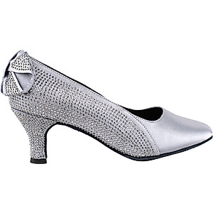 Very Fine Women's Salsa Ballroom Tango Dance Shoes Sera 5512 Ribbon Design Bundle with Dance Shoe Heel Protectors, Grey Satin 9 M US 2.5" Heel