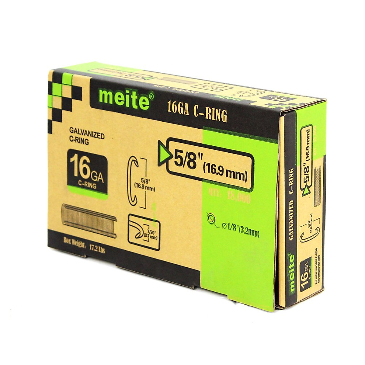 meite SC760 16 Gauge 1/2-Inch Inner Crown 5/8-Inch (16.9 mm) Outer Crown Galvanized C Ring Staples for SC760C/SC760C-I2 C Ring Tools Closing Diameter of 3.2-4.8mm 18,000 PCS/Box (1 Box)