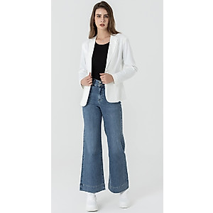 Beninos Womens One Button Blazer Lightweight Office Work Suit Jacket (D918 White, XS)