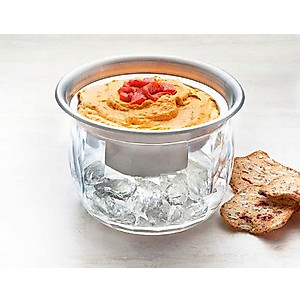 RUAFOX Dip Bowl On Ice- Chip and Dip Serving Set with Lid and Serving Spoon- Stainless Steel Chilled Serving Dish and 22 oz. Acrylic Ice Bowl - Perfect for Shrimp, Guacamole, Dips