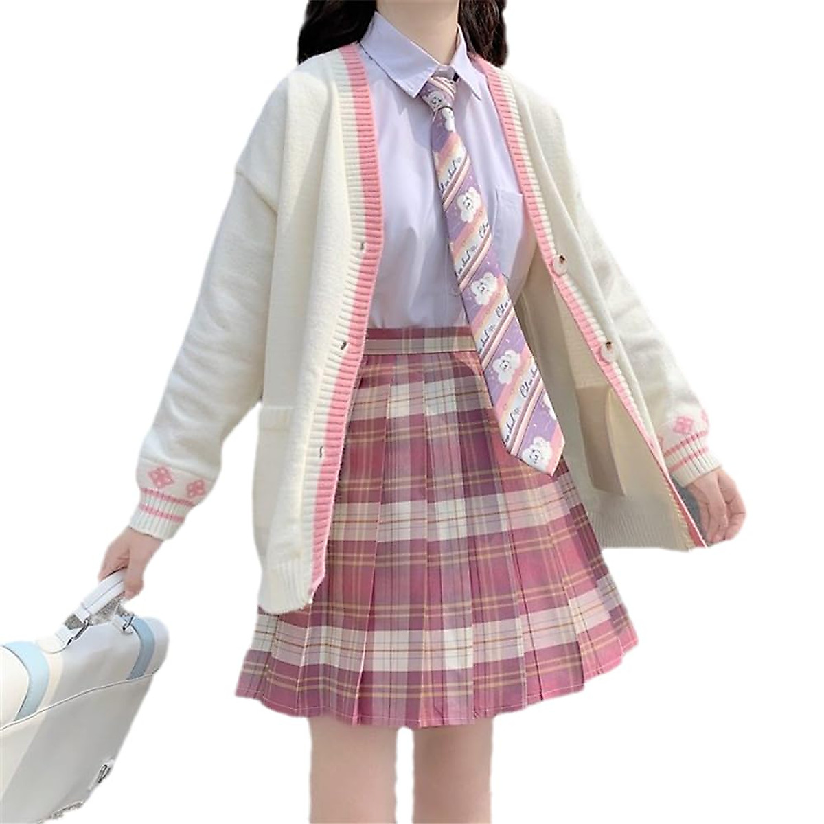 Womens Kawaii Rabbit Knit Sweater Cute Cardigan Aesthetic for Teen Girls Cosplay Y2k Anime Japanese JK School Uniform Jacket Beige