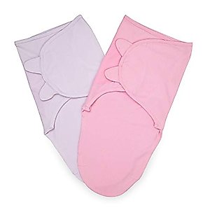 Baby Swaddle Blanket Adjustable Wrap 2 Pack, Ultra Soft Newborn Cotton Swaddles, 0-3 Months Boy and Girl (Pink/Purple)