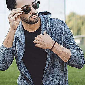 M MOOHAM Stone Bead Bracelets, Natural Tiger Eye Stone Beads Bracelet, Men Women Stress Relief Yoga Beads Adjustable Semi-Precious Stone Bracelet Bangle