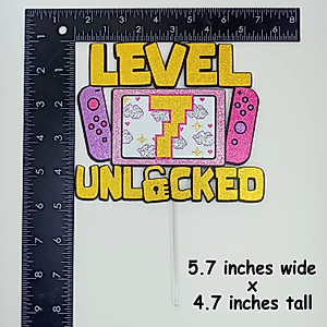 Girls Level 7 Unlocked Cake Topper, Glitter Girls Gaming 7th Birthday Cake Topper, Video Game Theme Party Decoration, Girl Gamer Birthday Favor