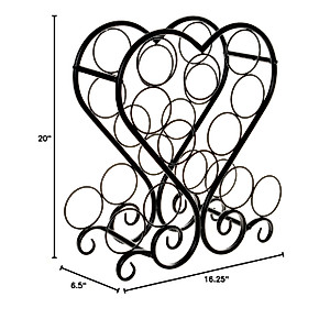 MyGift Metal Wine Bottle Rack, Tabletop 12-Bottle Wine Rack Holder with Heart Shaped Scrollwork Design