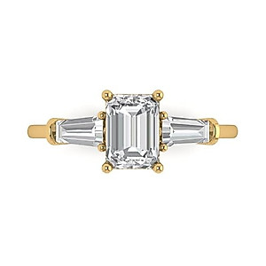 Clara Pucci 2.0 Carat Emerald cut 3 stone Solitaire with Accent Genuine Moissanite Wedding Promise Anniversary Bridal Ring 18K Yellow Gold 8.25