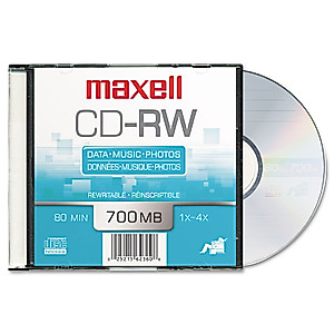 Maxell MAX630011Rewritable CDR 4x CD-RW Media Silver with Slim Cases