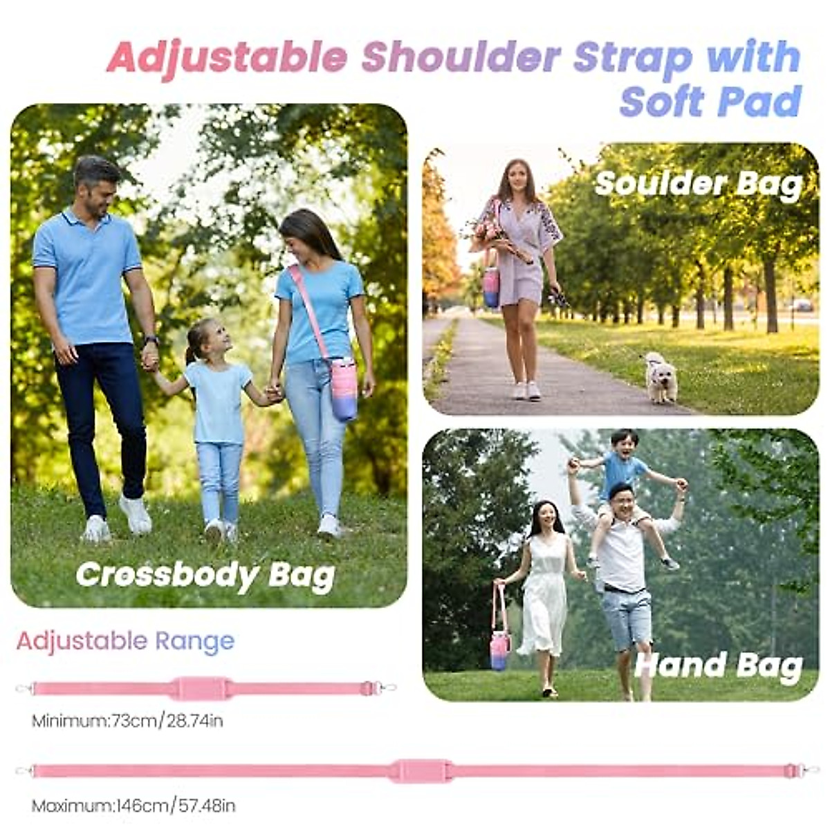 OUTXE Water Bottle Carrier Bag for 40oz Stanley Tumbler with Handle& Simple Modern, Water Bottle Holder with Adjustable Strap& Phone Pocket, Water Cup Pouch for Walking, Travel, Camping (Pink Blue)