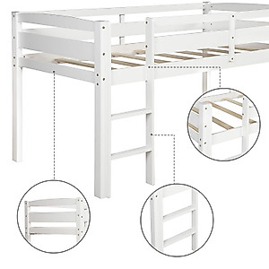 CITYLIGHT Twin Low Loft Bed, Junior White Wood Loft Bed with Ladder, MDF & Pine Frame, 200LBS Capacity, No Box Spring Needed