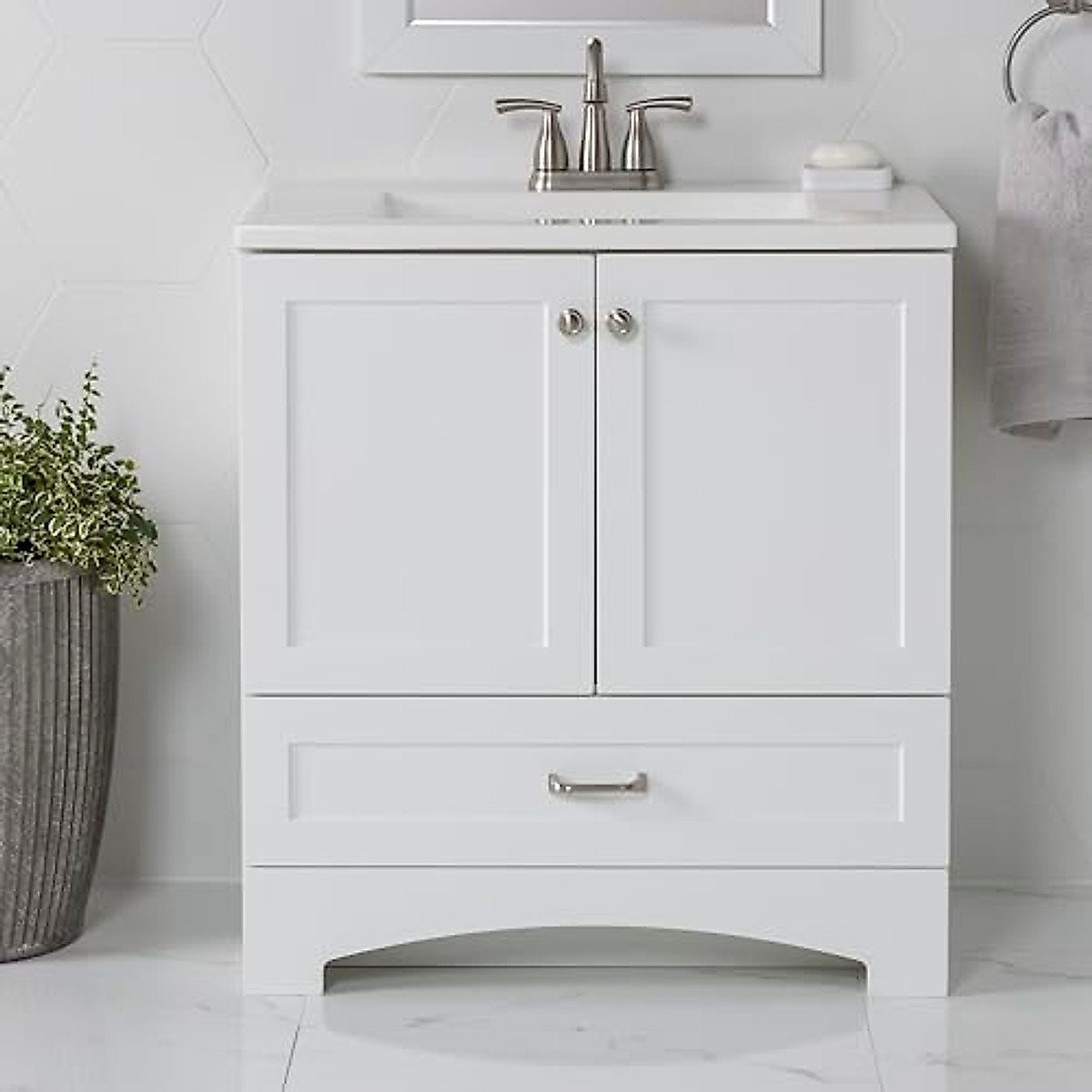 Spring Mill Cabinets Emlyn 30 Inch Bathroom Vanity with White Single Sink Top, 2-Door Cabinet, 1 Drawer, 30.5" W x 18.75" D x 32.89" H, White