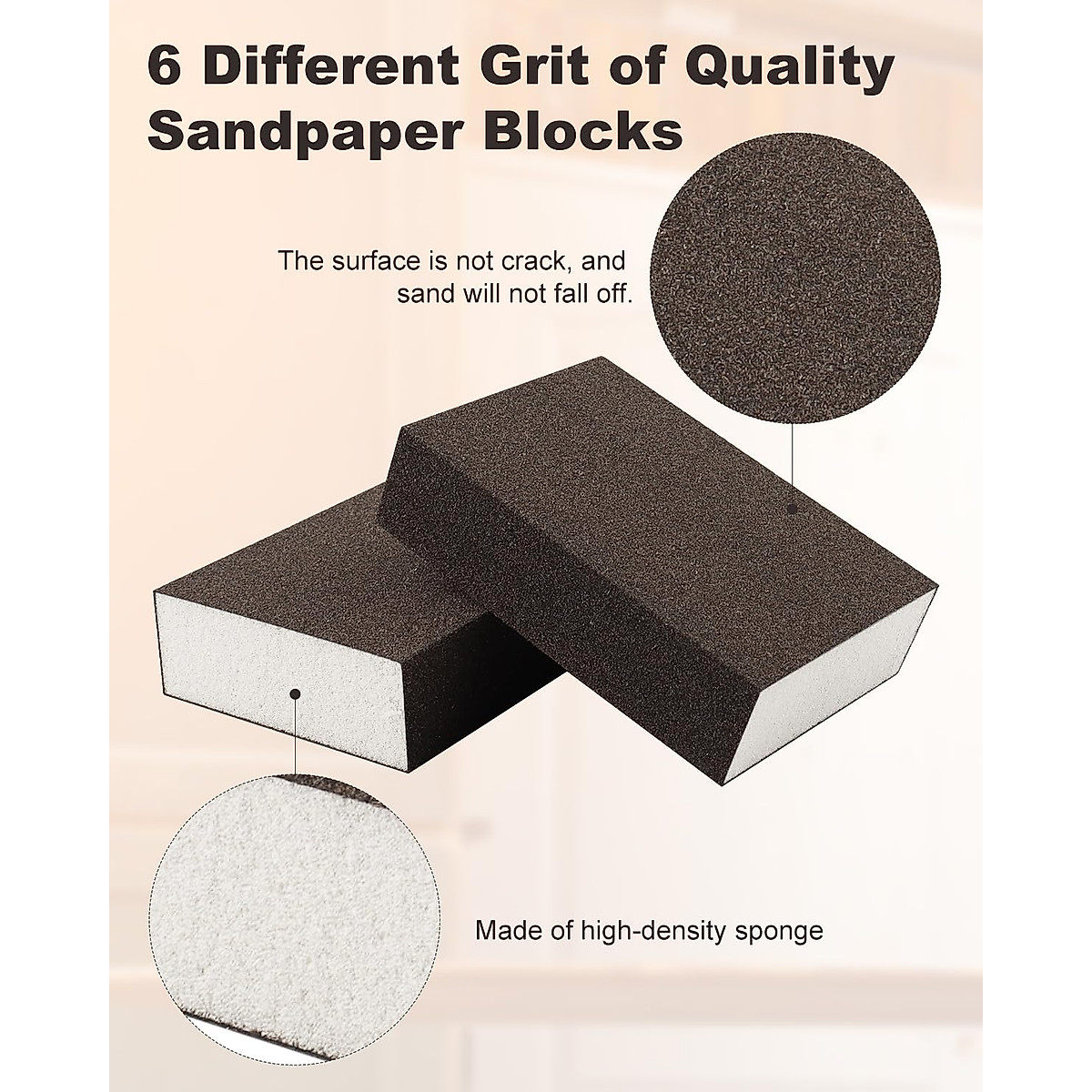 Rocaris 60 Pack Sanding Blocks, Washable and Reusable Sanding Sponge Fine Coarse for Wood and Drywall 60, 80, 100, 120, 180, 220 Grit