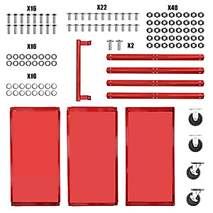 BIG RED 3-Tier Service Cart 400 lbs capacity metal cart on wheels For Garage Warehouse Workshop Use Stainless Steel Utility Cart,APTC302R,Torin