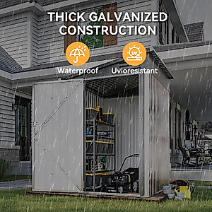 Aoxun 6' x 4' Storage Shed Lean to Storage Shed, Outdoor Metal Wall Side Storage Sheds, Outdoor Storage Cabinet for Patio, Garden, Lawn (Brown)